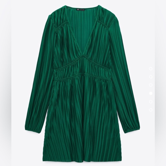 Zara | Dresses | Zara Green Pleated Dress | Poshmark